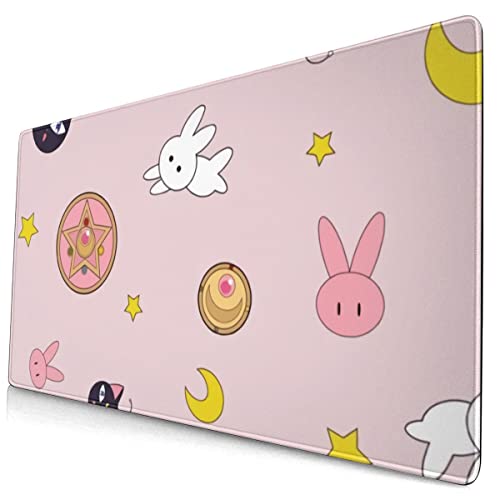 Pink Moon Rectangle Anime Non Slip Rubber Mousepad Mouse Pads/Mouse Mats Case Cover with Designs for Office Home Woman Man 30x15.7 Inch(75x40 cm)