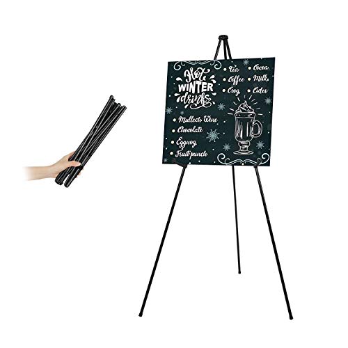 Mutualsign Display Easel Stand Black Easel Folding Tripod Floor Standing Poster Easel, Lightweight Metal Porta ble Display Easel, Base 63" Max, Supports 5 pounds