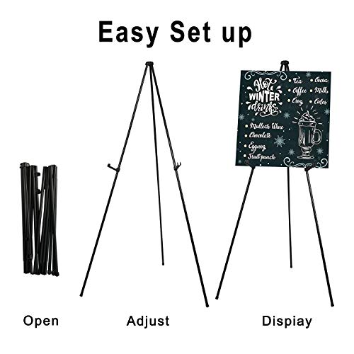 Mutualsign Display Easel Stand Black Easel Folding Tripod Floor Standing Poster Easel, Lightweight Metal Porta ble Display Easel, Base 63" Max, Supports 5 pounds