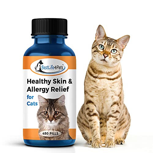 BestLife4Pets All-Natural Healthy Skin and Allergy Relief For Cats - Allergy Medicine For Cats; Cat Allergy Medication; Cat Itchy Skin Treatment - Strengthen Immune System - Easy to Use Pills (450 ct)