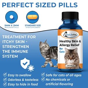 BestLife4Pets All-Natural Healthy Skin and Allergy Relief For Cats - Allergy Medicine For Cats; Cat Allergy Medication; Cat Itchy Skin Treatment - Strengthen Immune System - Easy to Use Pills (450 ct)