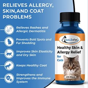 BestLife4Pets All-Natural Healthy Skin and Allergy Relief For Cats - Allergy Medicine For Cats; Cat Allergy Medication; Cat Itchy Skin Treatment - Strengthen Immune System - Easy to Use Pills (450 ct)