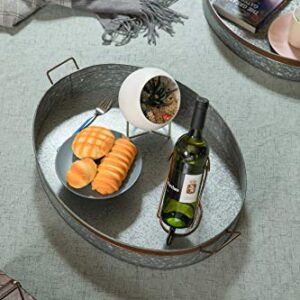 Galvanized Metal Oval Rustic Serving Tray with Handles, Large