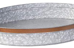 Galvanized Metal Oval Rustic Serving Tray with Handles, Large