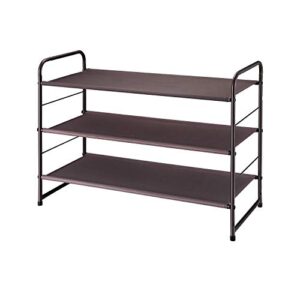 simple trending 3-tier stackable shoe rack, expandable & adjustable fabric shoe shelf storage organizer, bronze