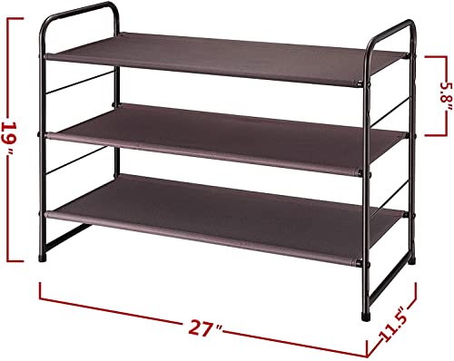 Simple Trending 3-Tier Stackable Shoe Rack, Expandable & Adjustable Fabric Shoe Shelf Storage Organizer, Bronze