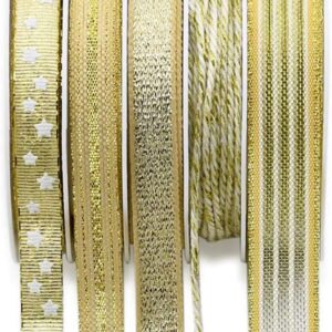 5 Rolls 27 Yards Gold Ribbon, Ribbon for Gift Wrapping, Crafts Fabric for Gift Ribbon, Glitter Ribbon for Wrapping Decoration Wedding Birthday Holiday Gift Wrapping Party