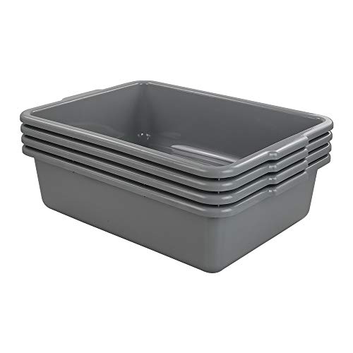 CadineUS 24 Quart Gray Commercial Bus Tub Box, Plastic Utility Bus Box, Set of 4, 21.06" x 15.35" x 5.9"