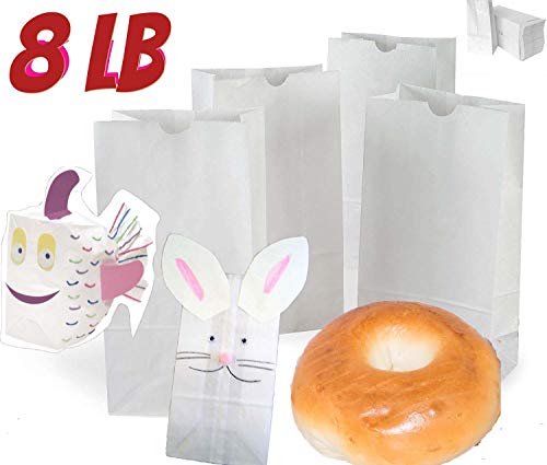 8 lb white paper bags 500/Bundle white lunch bags Great for Grocery/Lunch Bags 8 Pound White Paper Bag - Pack Of 500 (8 lb)