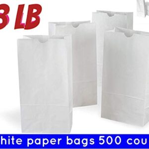 8 lb white paper bags 500/Bundle white lunch bags Great for Grocery/Lunch Bags 8 Pound White Paper Bag - Pack Of 500 (8 lb)