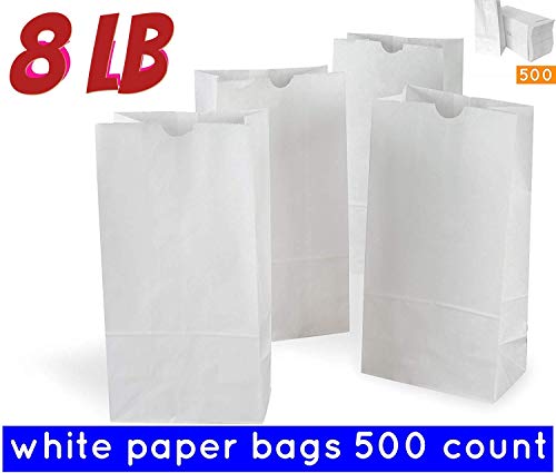 8 lb white paper bags 500/Bundle white lunch bags Great for Grocery/Lunch Bags 8 Pound White Paper Bag - Pack Of 500 (8 lb)