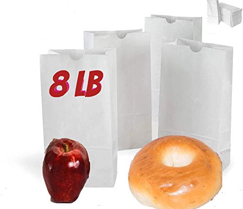 8 lb white paper bags 500/Bundle white lunch bags Great for Grocery/Lunch Bags 8 Pound White Paper Bag - Pack Of 500 (8 lb)