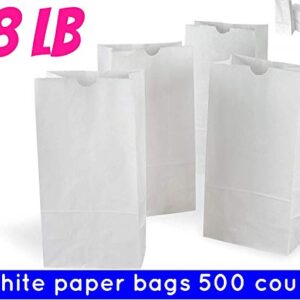 8 lb white paper bags 500/Bundle white lunch bags Great for Grocery/Lunch Bags 8 Pound White Paper Bag - Pack Of 500 (8 lb)