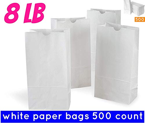 8 lb white paper bags 500/Bundle white lunch bags Great for Grocery/Lunch Bags 8 Pound White Paper Bag - Pack Of 500 (8 lb)