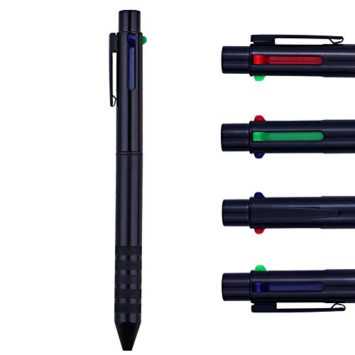 DUNBONG Multi Color Pen Black 4 In 1 Multi function Pen with Black, Blue, Red, Green, Metal Gel Ballpoint Pen, 1-Count (Black)