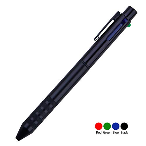 DUNBONG Multi Color Pen Black 4 In 1 Multi function Pen with Black, Blue, Red, Green, Metal Gel Ballpoint Pen, 1-Count (Black)