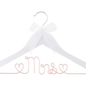 ella celebration mrs wedding dress hanger, wood and wire hangers for bride to be gown (white with rose gold wire)