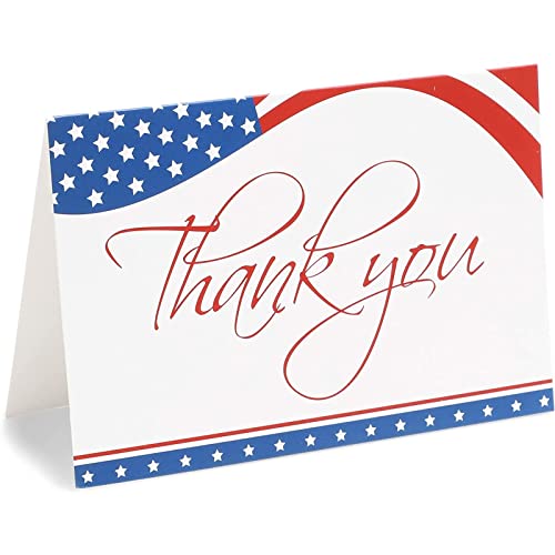 Pipilo Press 120 Pack Patriotic Thank You Cards with Envelopes, Bulk American Flag Notecards for Military Veterans, Memorial Day (4x6 In)