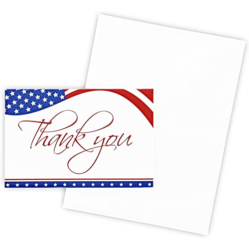 Pipilo Press 120 Pack Patriotic Thank You Cards with Envelopes, Bulk American Flag Notecards for Military Veterans, Memorial Day (4x6 In)