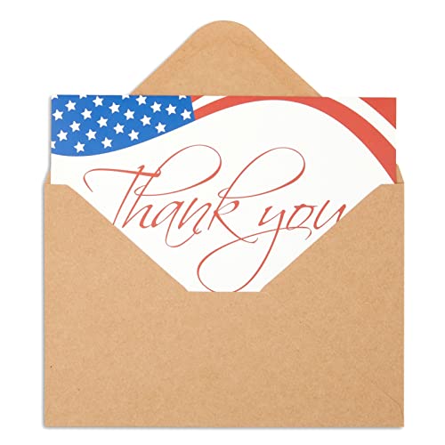 Pipilo Press 120 Pack Patriotic Thank You Cards with Envelopes, Bulk American Flag Notecards for Military Veterans, Memorial Day (4x6 In)