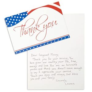 Pipilo Press 120 Pack Patriotic Thank You Cards with Envelopes, Bulk American Flag Notecards for Military Veterans, Memorial Day (4x6 In)