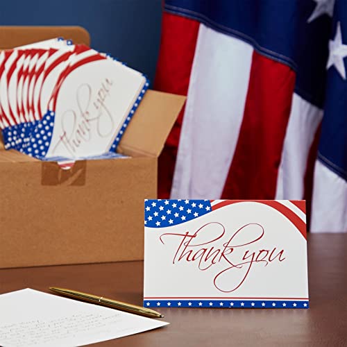 Pipilo Press 120 Pack Patriotic Thank You Cards with Envelopes, Bulk American Flag Notecards for Military Veterans, Memorial Day (4x6 In)