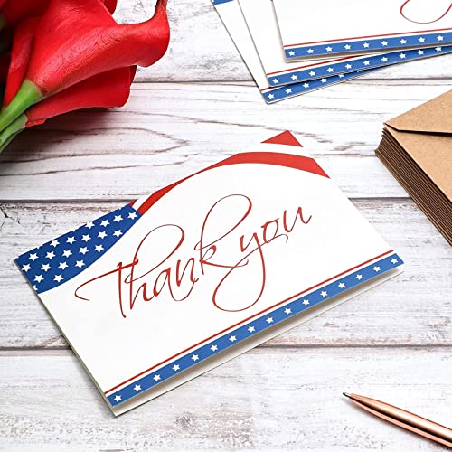 Pipilo Press 120 Pack Patriotic Thank You Cards with Envelopes, Bulk American Flag Notecards for Military Veterans, Memorial Day (4x6 In)