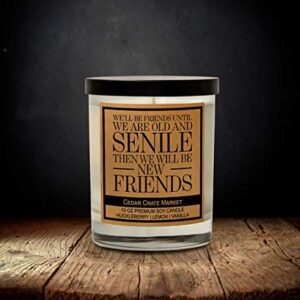 We'll Be Friends Until We are Old and Senile - Friendship Gifts for Women Friends, Best Friend Funny Candles for Women, Unique Birthday Candle Gifts for Female, Funny Gifts, Made in USA Coworker