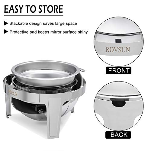 ROVSUN 2-Pack Roll Top Chafing Dish Buffet Set,6 Quart Full Size Pan Chafer, Stainless Steel Round Set with Food Pan, Water Pan and Fuel Holders, for Wedding, Parties, Banquet, Catering Events