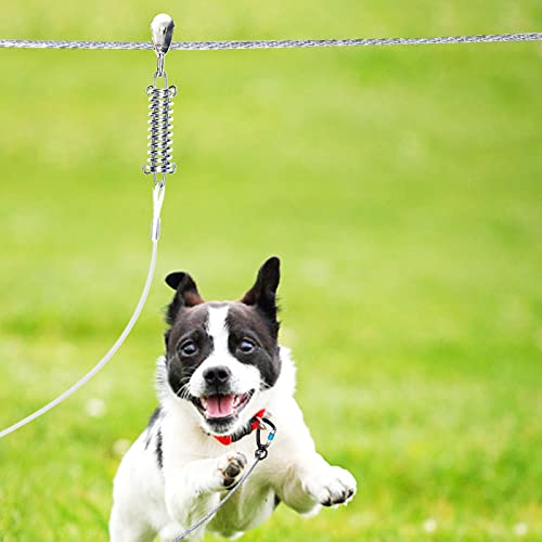 Snagle Paw Dog Tie Out Runner for Yard,Trolley System for Large Dogs, Dog Zipline Aerial Tie Out Cable with 10ft Pulley Runner Line for Dogs Up to 125lbs for Yard or Camping,100ft