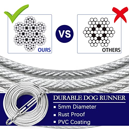 Snagle Paw Dog Tie Out Runner for Yard,Trolley System for Large Dogs, Dog Zipline Aerial Tie Out Cable with 10ft Pulley Runner Line for Dogs Up to 125lbs for Yard or Camping,100ft