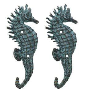 ebros verdigris coastal marine ocean nautical seahorse single wall mounted brass coat hook figurine nautical sea life metal hangers or hooks decor sculpture seahorses coral reef creatures (2)