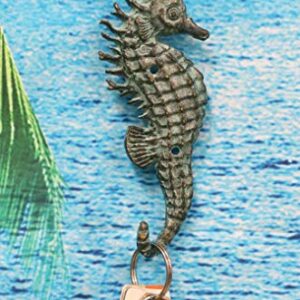 Ebros Verdigris Coastal Marine Ocean Nautical Seahorse Single Wall Mounted Brass Coat Hook Figurine Nautical Sea Life Metal Hangers or Hooks Decor Sculpture Seahorses Coral Reef Creatures (2)