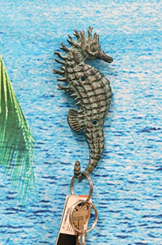 Ebros Verdigris Coastal Marine Ocean Nautical Seahorse Single Wall Mounted Brass Coat Hook Figurine Nautical Sea Life Metal Hangers or Hooks Decor Sculpture Seahorses Coral Reef Creatures (2)