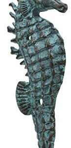 Ebros Verdigris Coastal Marine Ocean Nautical Seahorse Single Wall Mounted Brass Coat Hook Figurine Nautical Sea Life Metal Hangers or Hooks Decor Sculpture Seahorses Coral Reef Creatures (2)