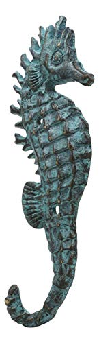 Ebros Verdigris Coastal Marine Ocean Nautical Seahorse Single Wall Mounted Brass Coat Hook Figurine Nautical Sea Life Metal Hangers or Hooks Decor Sculpture Seahorses Coral Reef Creatures (2)