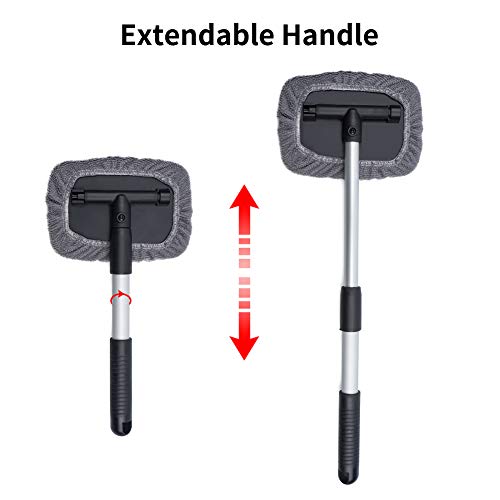 URlighting Windshield Cleaning Brush Tool - Car Window Cleaner with Extendable Handle Auto Car Glass Cleaner with 2 Washable and Reusable Pads(Gray)