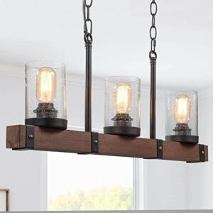 lnc farmhouse chandelier, 3-light kitchen island lighting, metal wood chandelier with glass globes, 25.5'' l