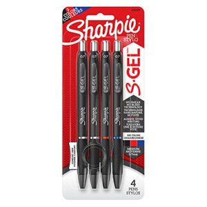 sharpie s-gel, gel pens, medium point (0.7mm), assorted colors, 4 count