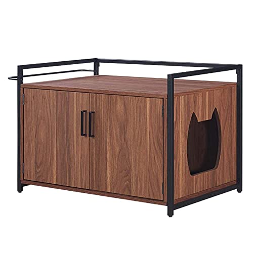 unipaws Cat Litter Box Enclosure with Metal Frame, Privacy Cat Washroom Bench, Litter Box Hidden, Pet Crate with Iron and Wood Sturdy Structure, Cat House Nightstand