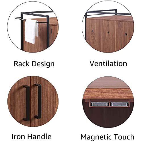 unipaws Cat Litter Box Enclosure with Metal Frame, Privacy Cat Washroom Bench, Litter Box Hidden, Pet Crate with Iron and Wood Sturdy Structure, Cat House Nightstand