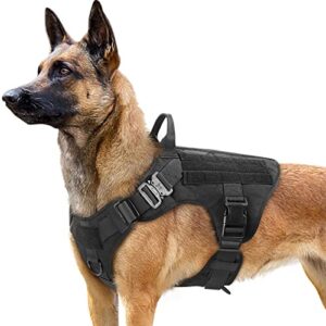 rabbitgoo tactical dog harness for large dogs, heavy duty dog harness with handle, no-pull service dog vest large breed, adjustable military dog vest harness for training hunting walking, black, l