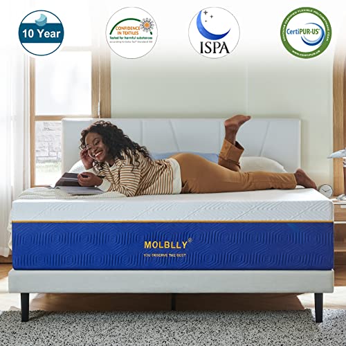 Molblly Queen Mattress, 10 Inch Cooling-Gel Memory Foam Mattress Bed in a Box,Cool Queen Bed Supportive & Pressure Relief with Breathable Soft Fabric Cover,Premium