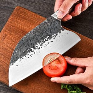 Smith Chu Handmade Forged Serbian Meat Cleaver Knife with Sheath Chef's knvies Full Tang Butcher Knife Outdoor Meat Vegetable Cleaver for Family, BBQ or Camping