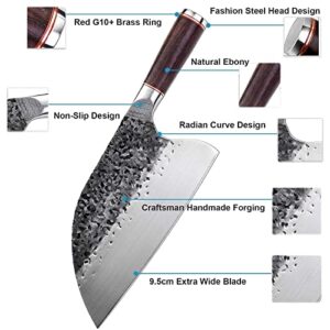 Smith Chu Handmade Forged Serbian Meat Cleaver Knife with Sheath Chef's knvies Full Tang Butcher Knife Outdoor Meat Vegetable Cleaver for Family, BBQ or Camping