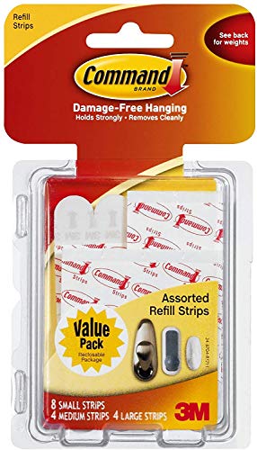 Command Refill Strips, White, 8 Small, 4 Medium, 4 Large/Pack, 6 Pack