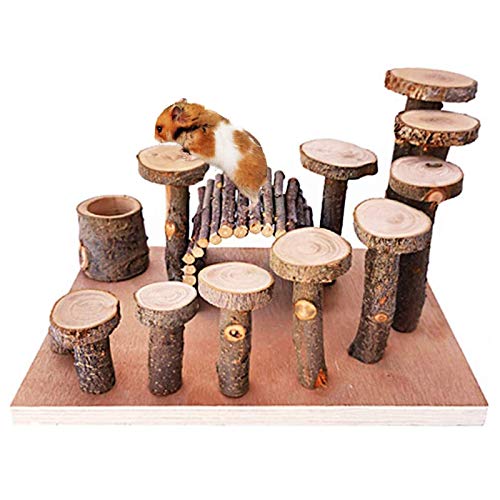 Wooden Hamster Platform Toy Chinchilla Activity Playground Stand Ladder Guinea Pigs Hideout Set Bridge Ramps Chew Toys for Mouse Dwarf Hamster Gerbil Rat Sugar Glider Syrian Hamster Small Animals