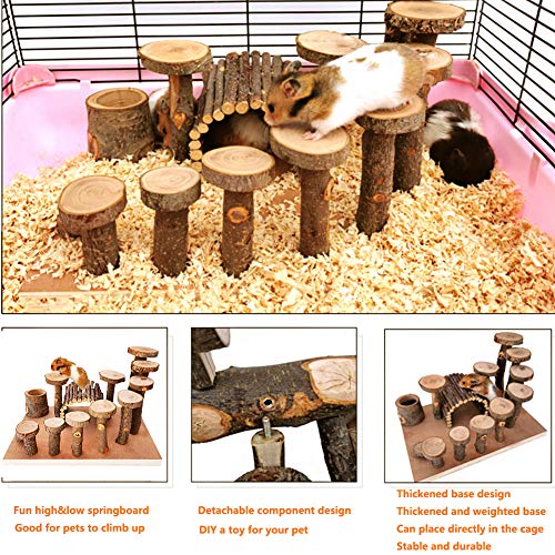 Wooden Hamster Platform Toy Chinchilla Activity Playground Stand Ladder Guinea Pigs Hideout Set Bridge Ramps Chew Toys for Mouse Dwarf Hamster Gerbil Rat Sugar Glider Syrian Hamster Small Animals