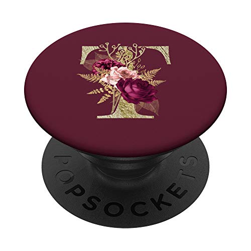 Maroon floral Initial Letter T monogram burgundy flowers PopSockets PopGrip: Swappable Grip for Phones & Tablets