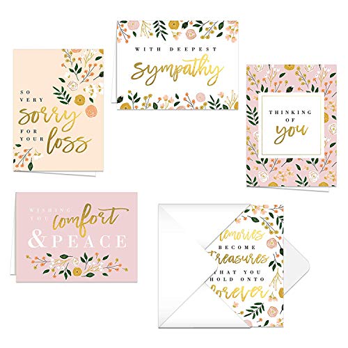 Canopy Street Modern Floral Sympathy Cards / 25 Sympathy Cards / 5 Floral Thinking Of You Greeting Card Designs / 4 5/8" x 6 1/4" Condolences Note Cards